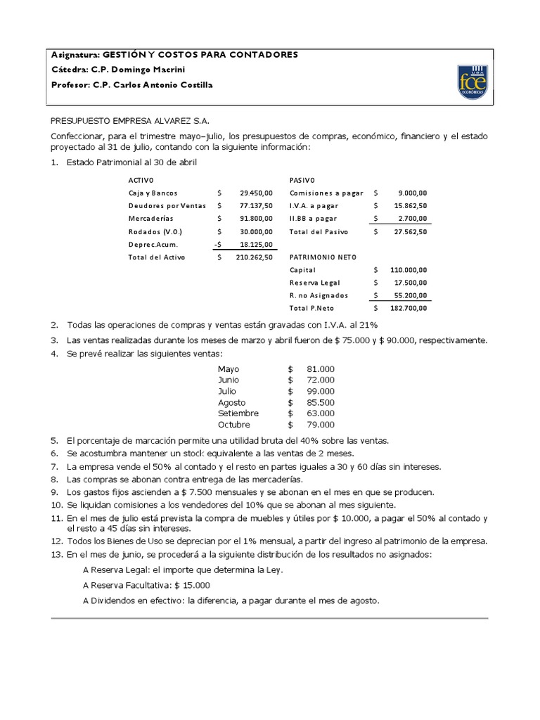 Ejercicio de Presupuestos 1 | PDF | Presupuesto | Economias