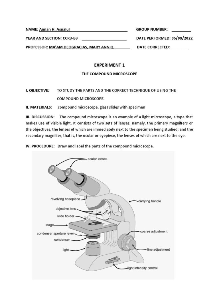 Experiment-1.-The-Compound-Microscope | PDF | Natural Philosophy ...