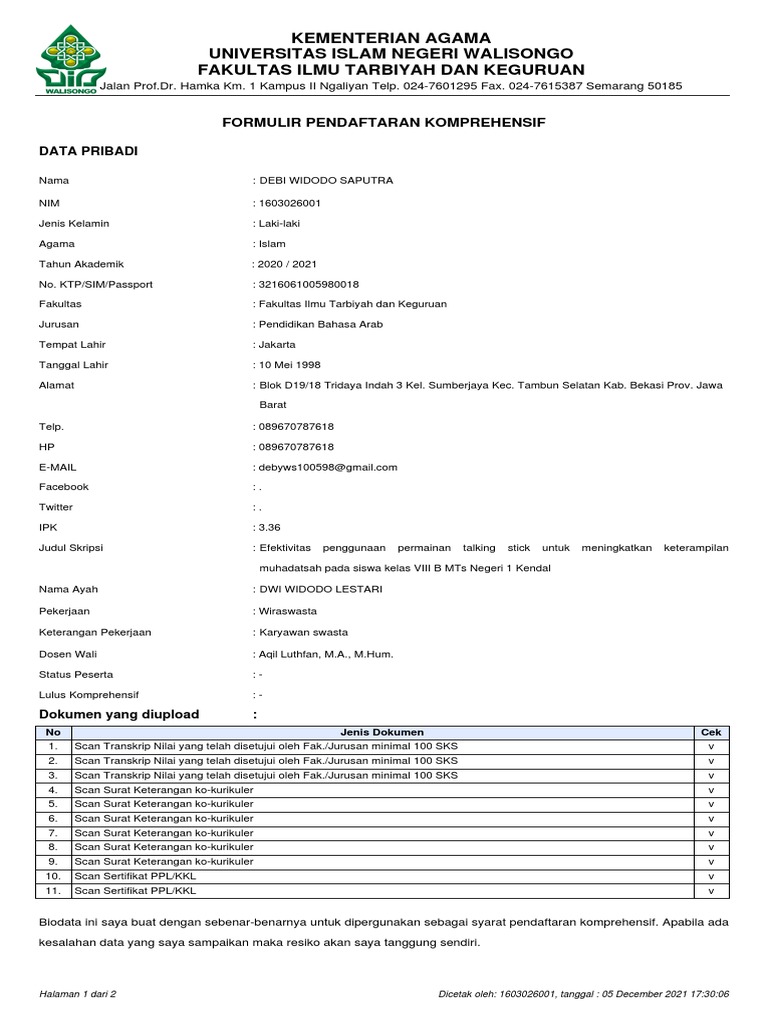 Formulir Kompre 1603026001 | PDF
