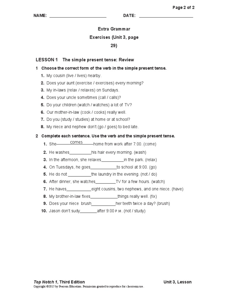 UNIT 03 Extra Gram Exercise | PDF | Linguistics