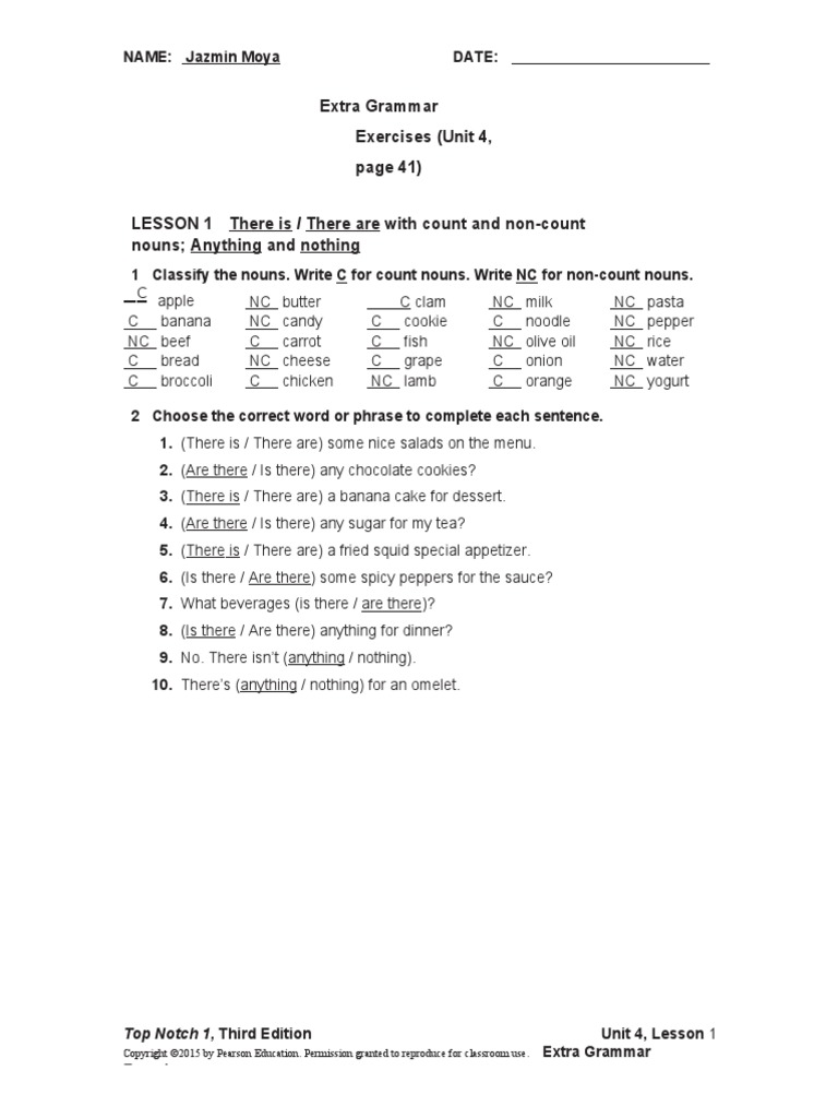 UNIT 04 Extra Gram Exercise | PDF | Foods | Food And Drink Preparation