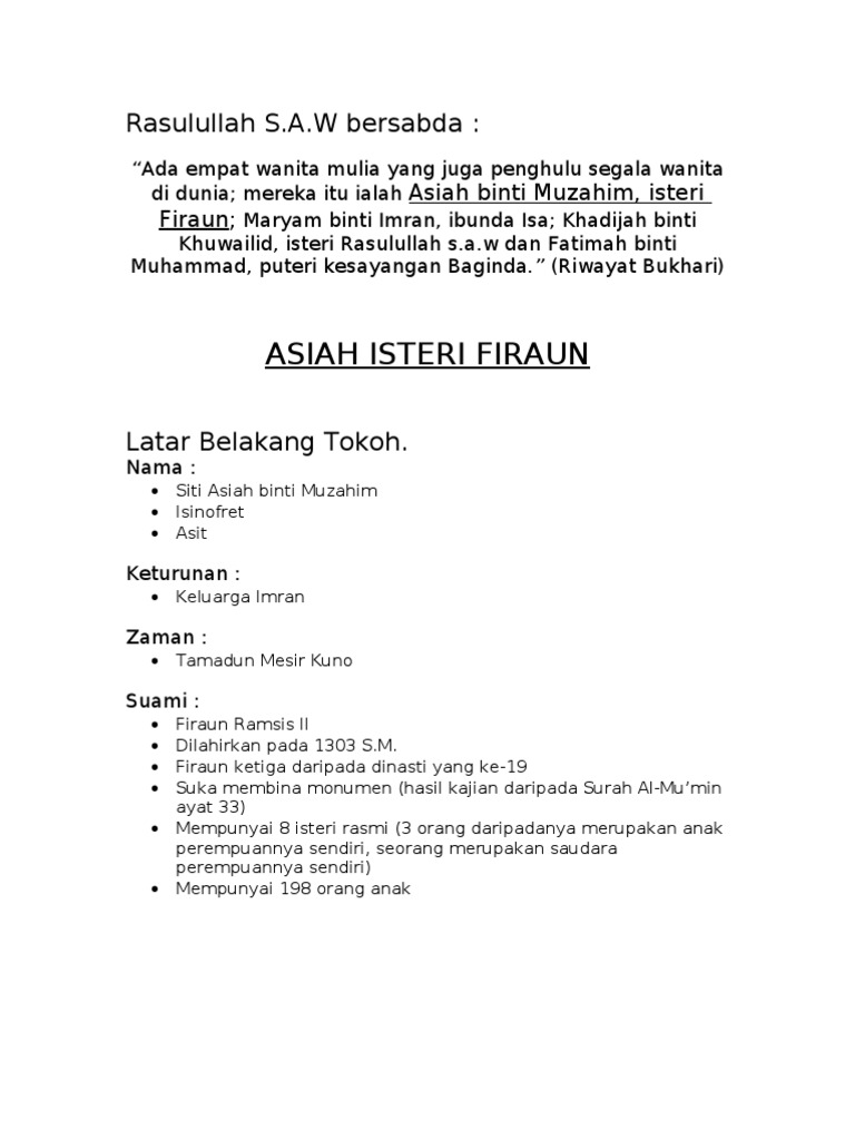 Asiah Isteri Firaun | PDF | Agama & Spiritualitas | Fiksi Misteri ...