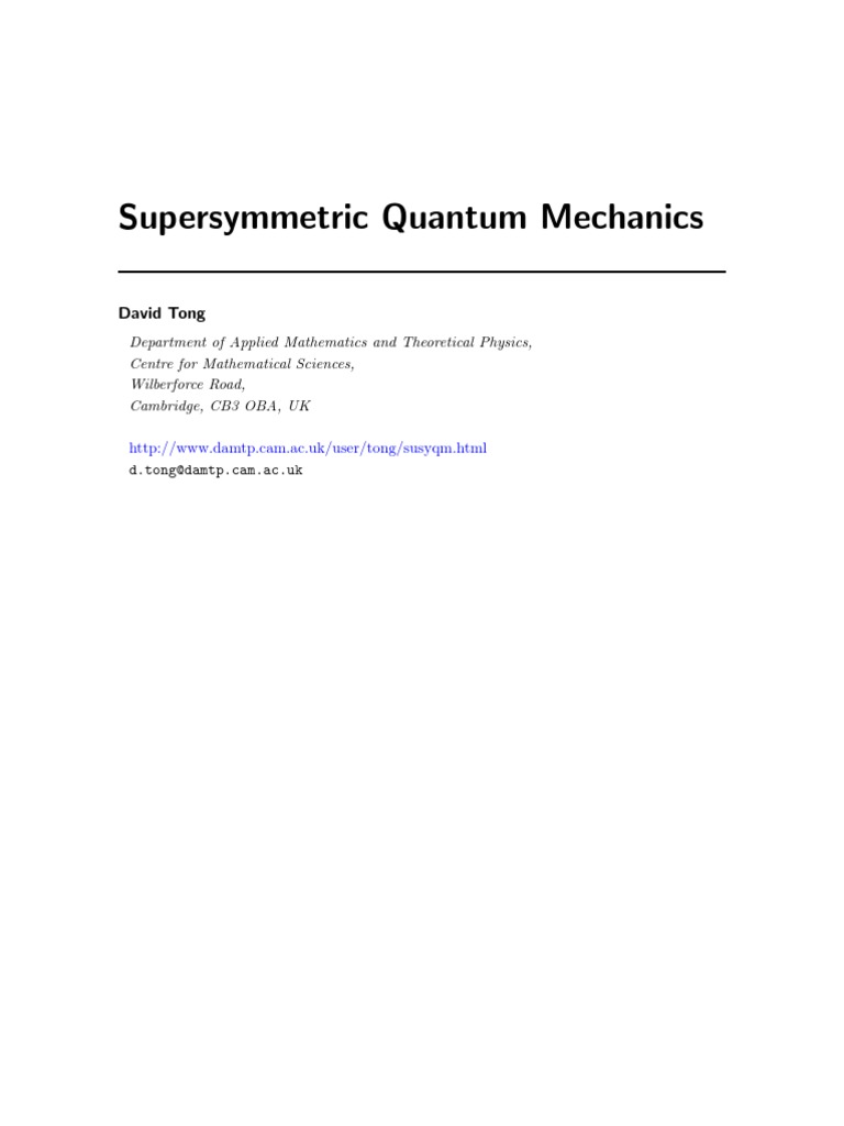 Supersymmetric Quantum Mechanics | PDF | Noether's Theorem | Spin (Physics)