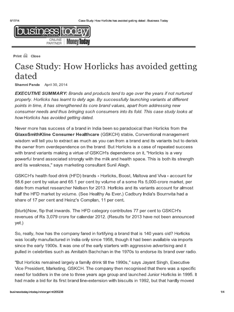 Case Study - How Horlicks Has Avoided Getting Dated | PDF