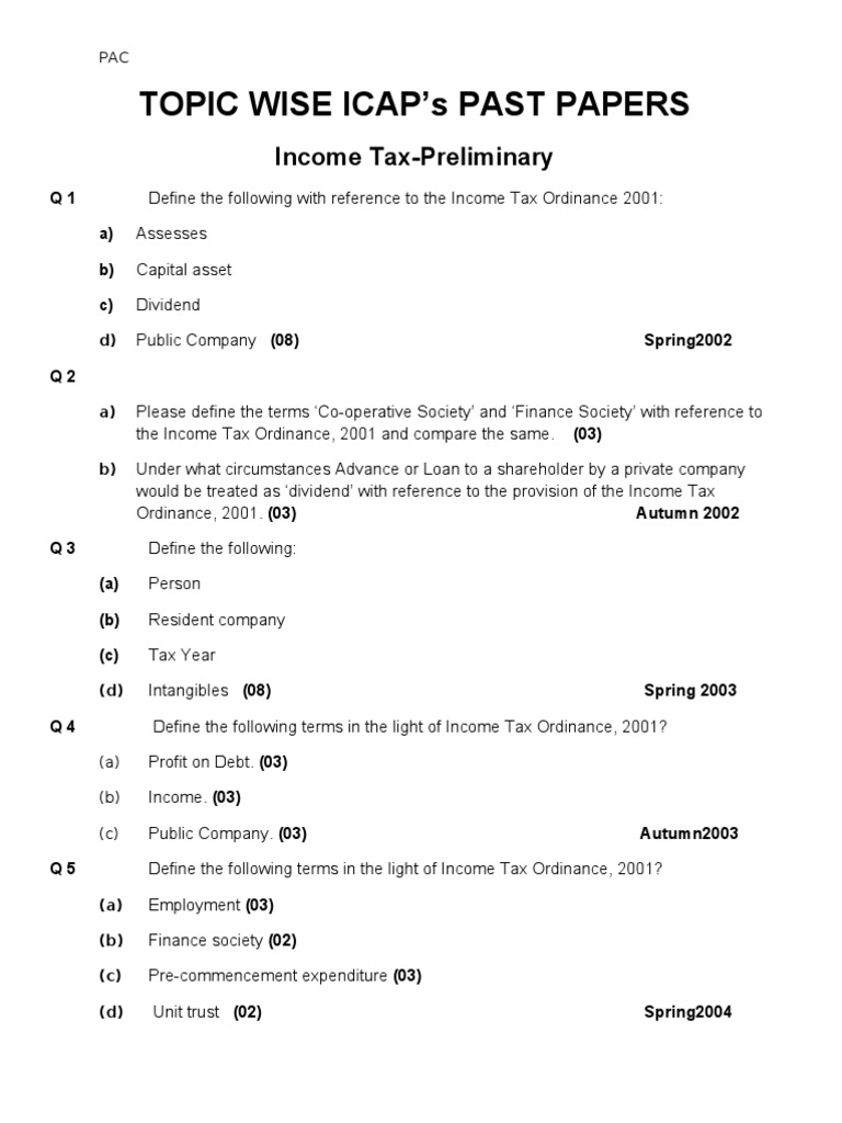 ICAP Past Papers on Income Tax | PDF | Income Tax In India | Income Tax
