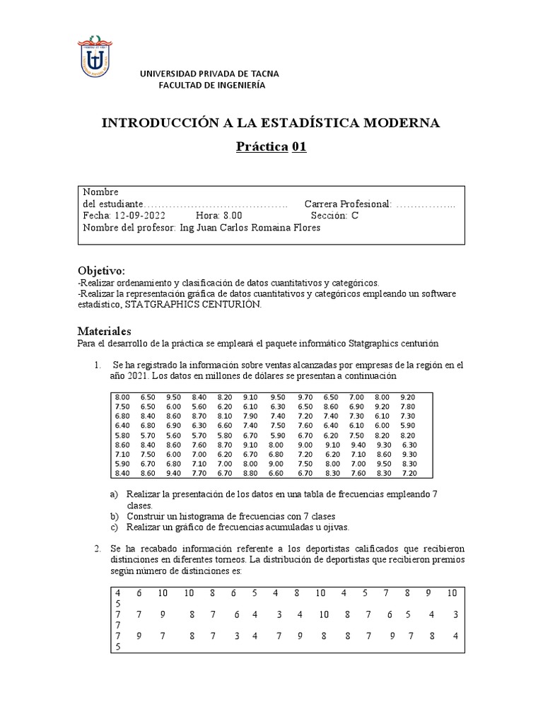 1ra Practica Estad y Prob 22-II Unidad I | PDF | Métodos y materiales ...