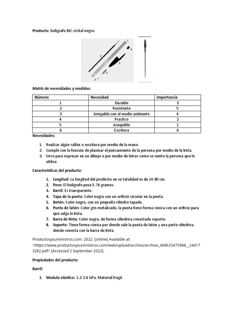 Bolígrafo Bic | PDF | Ciencia de los Materiales | Ingeniería de Edificación