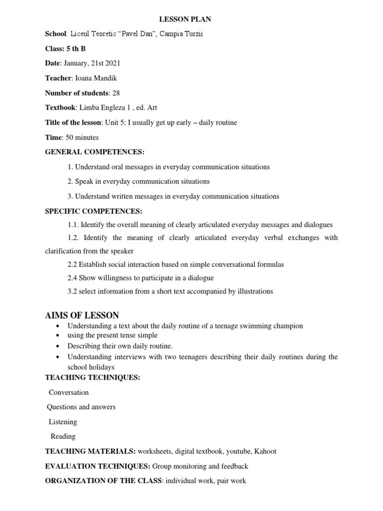 5B Plan de Lectie | PDF | Communication | Lesson Plan