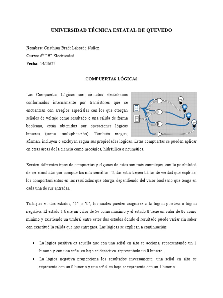 Compuertas Lógicas: Tipos y Aplicaciones | PDF | Puerta lógica ...