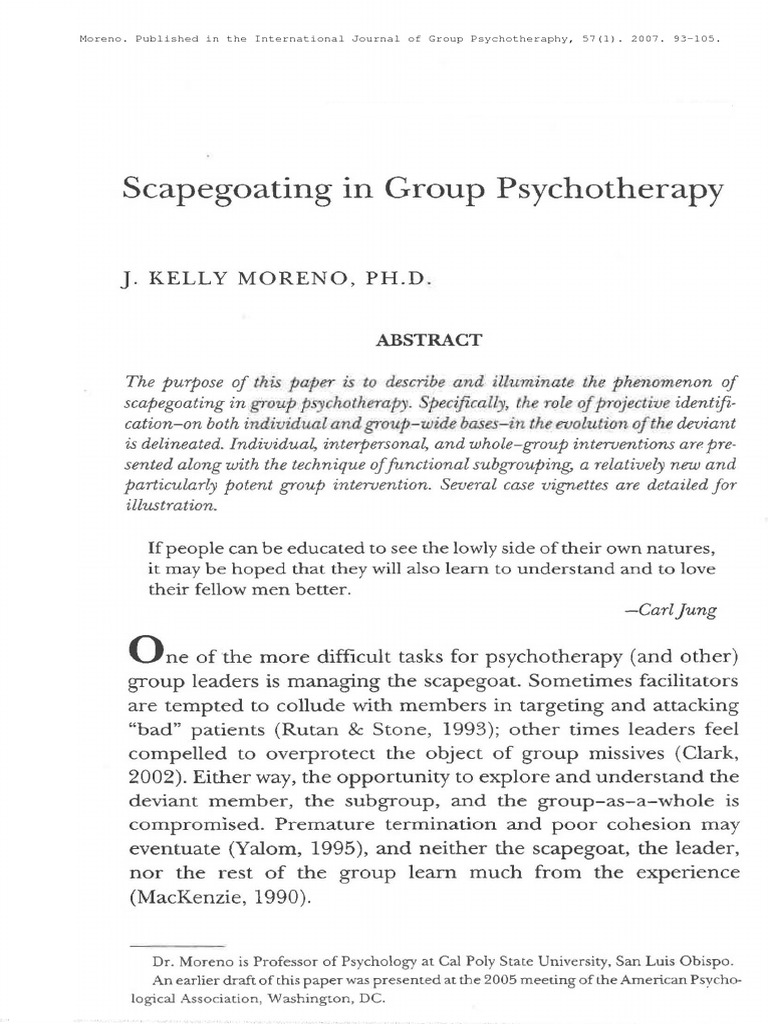 Scapegoating in Group Psychotherapy | PDF | Psychotherapy | Group ...