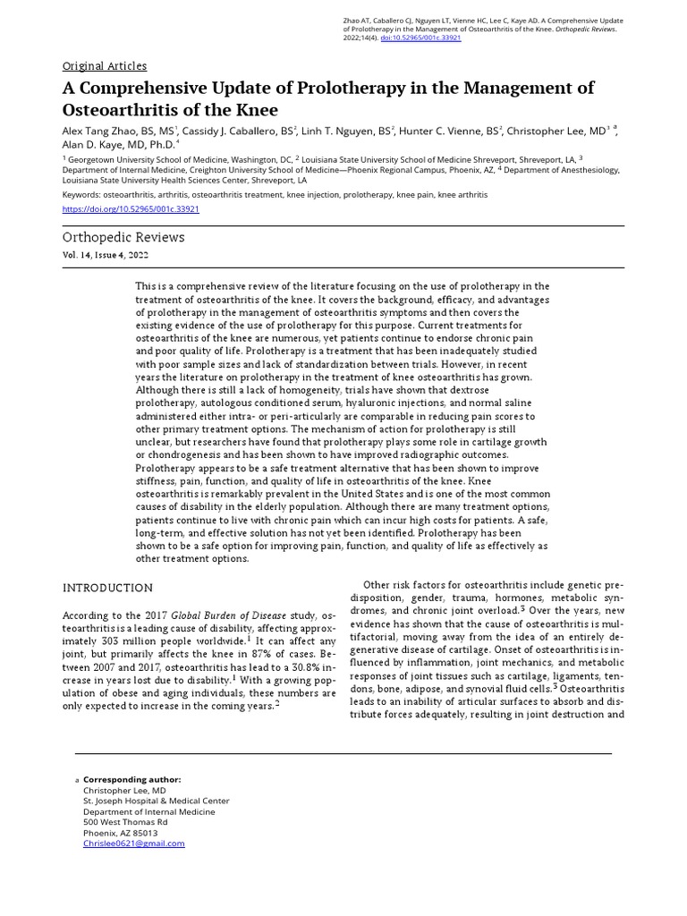 A Comprehensive Update of Prolotherapy in the Management of ...
