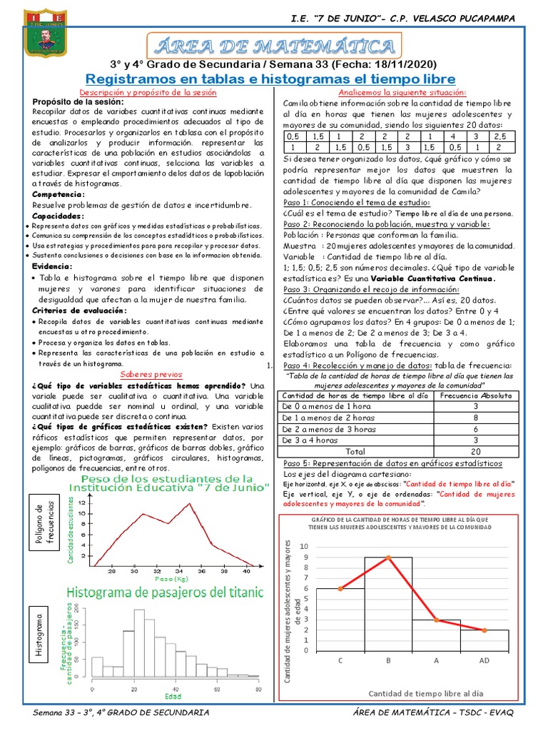 s33 - 4° Mate - Registramos en Tablas e Histogramas | PDF | Histograma | Sistema de coordenadas ...