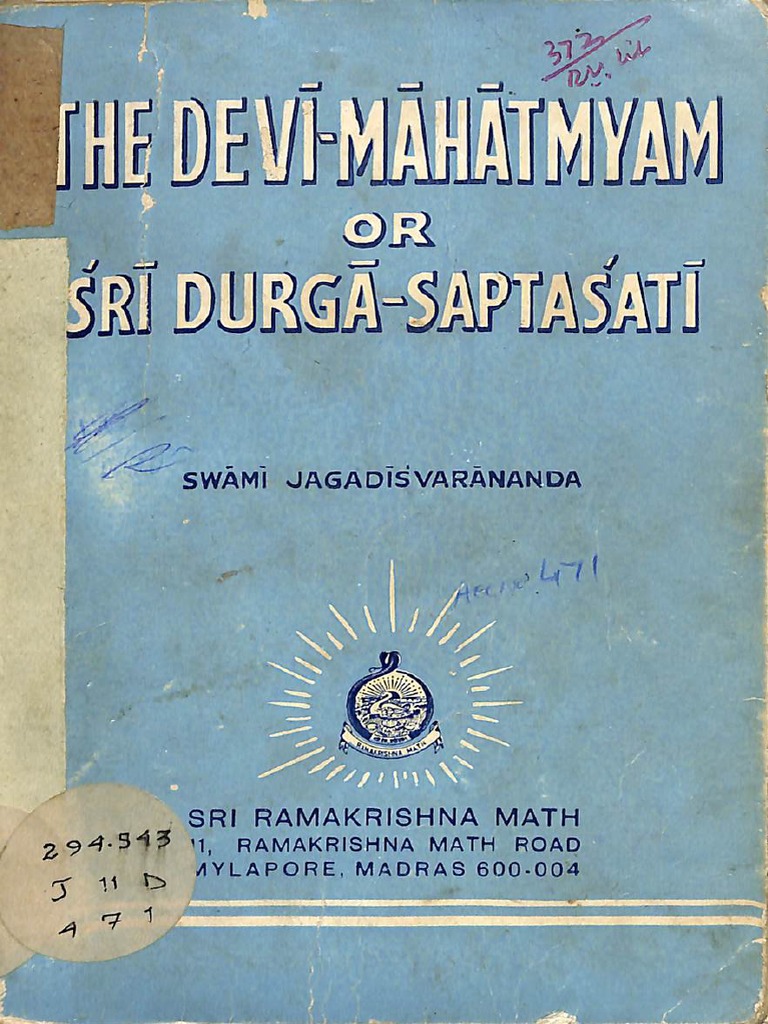 The Devi Mahatmyam or Sri Durga Saptasati - Swami Jagdisvarananda | PDF