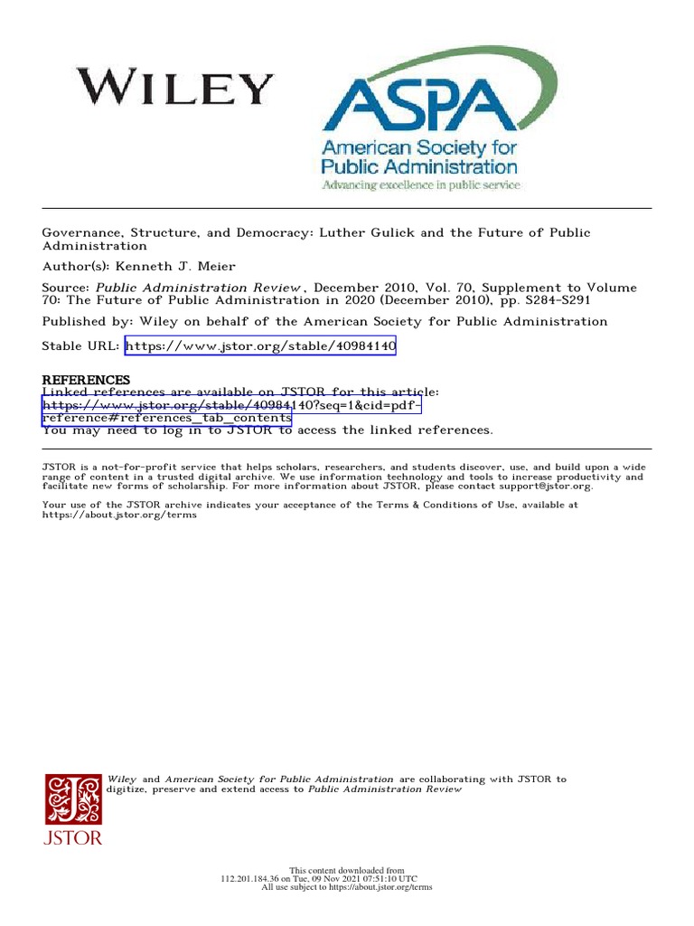 Gulick's Vision for Public Administration | PDF | Public Administration ...