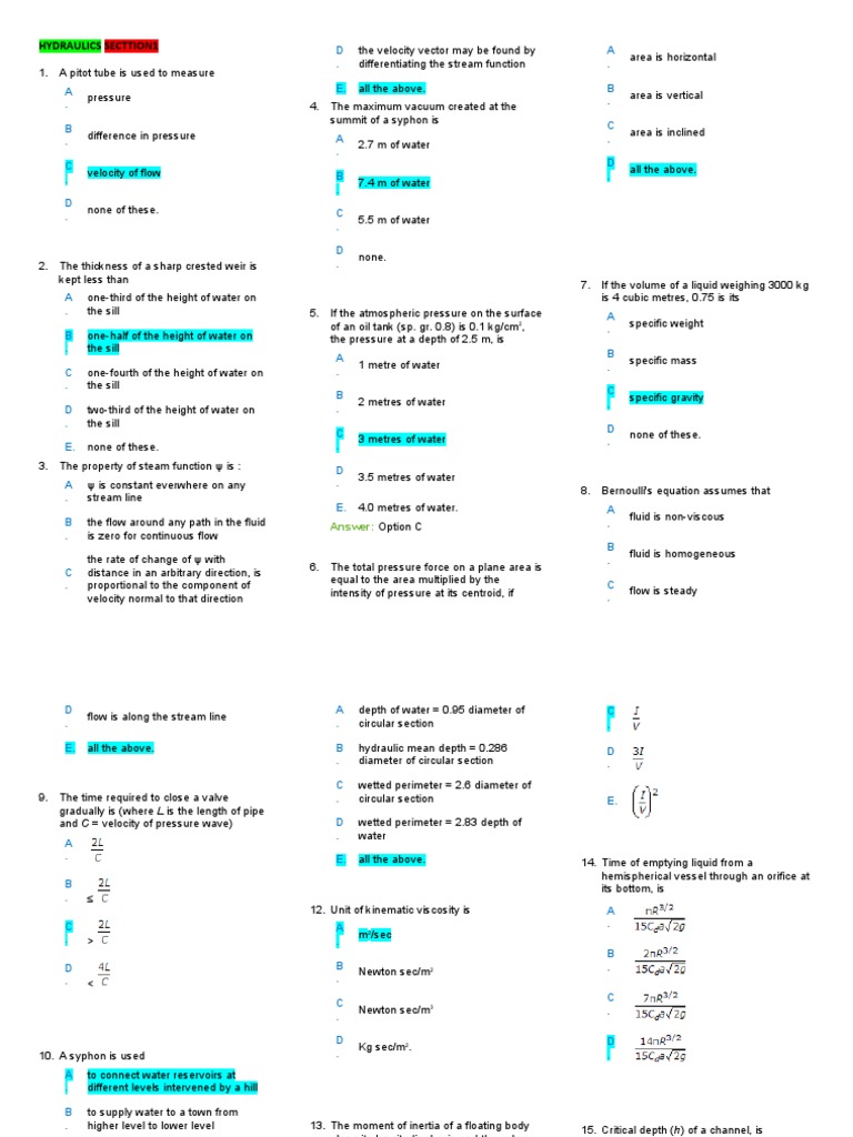 Hydraulics Secttion1 | PDF | Pressure | Physical Quantities