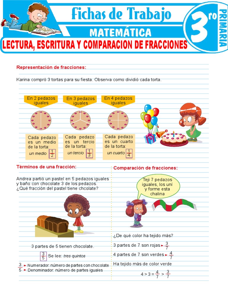 Lectura y escritura de fracciones 3° grado | PDF