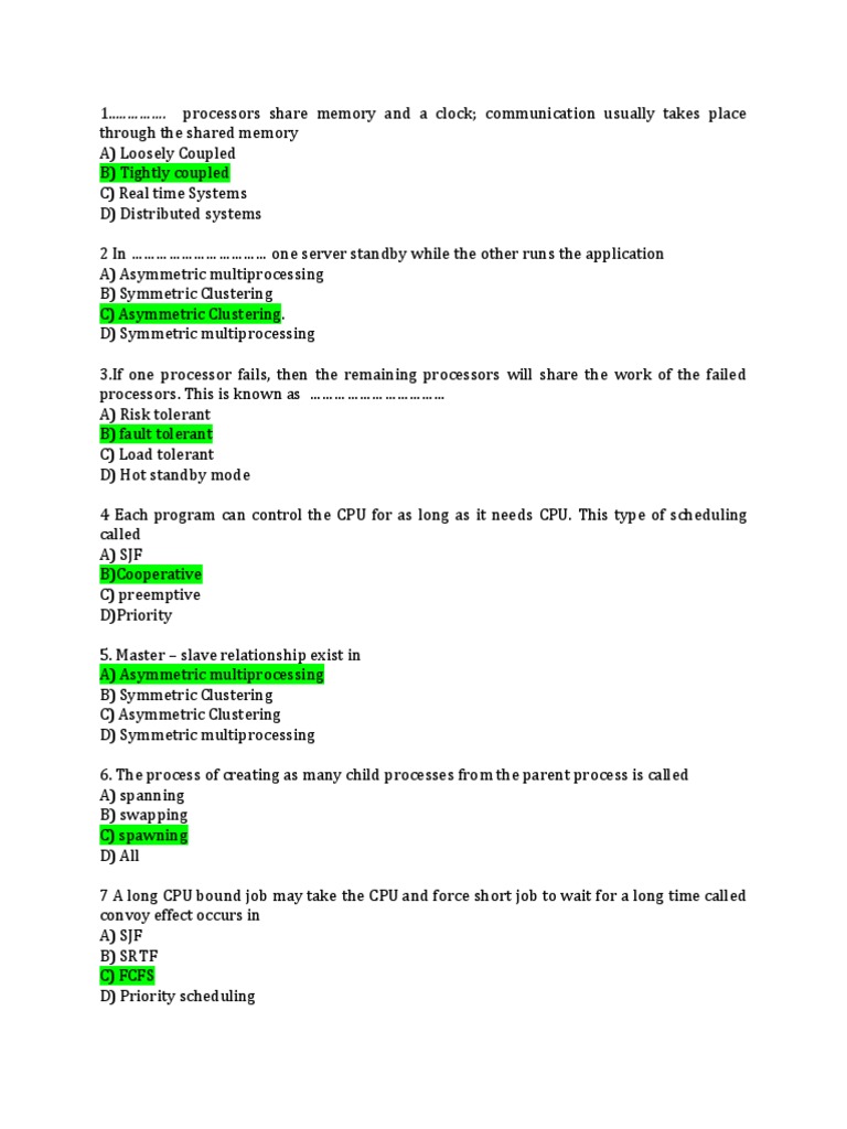 Os MCQ Answer Key | PDF | Scheduling (Computing) | Process (Computing)