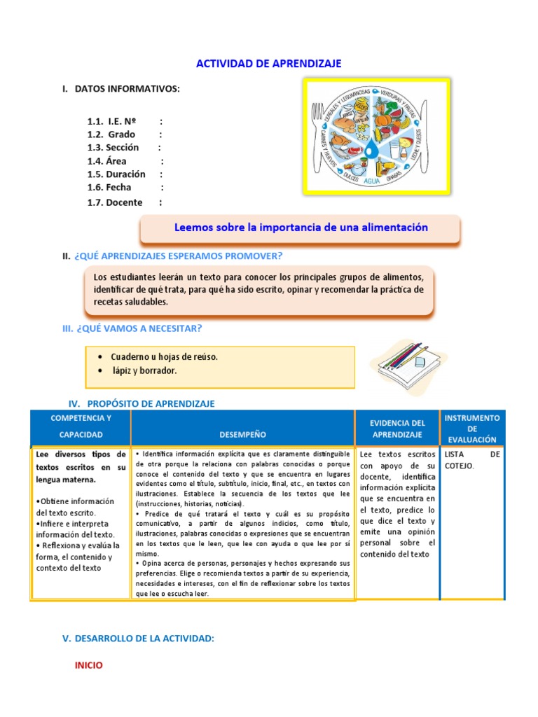 D3 A1 SESION Leemos Sobre La Importancia de Una Alimentación | PDF ...