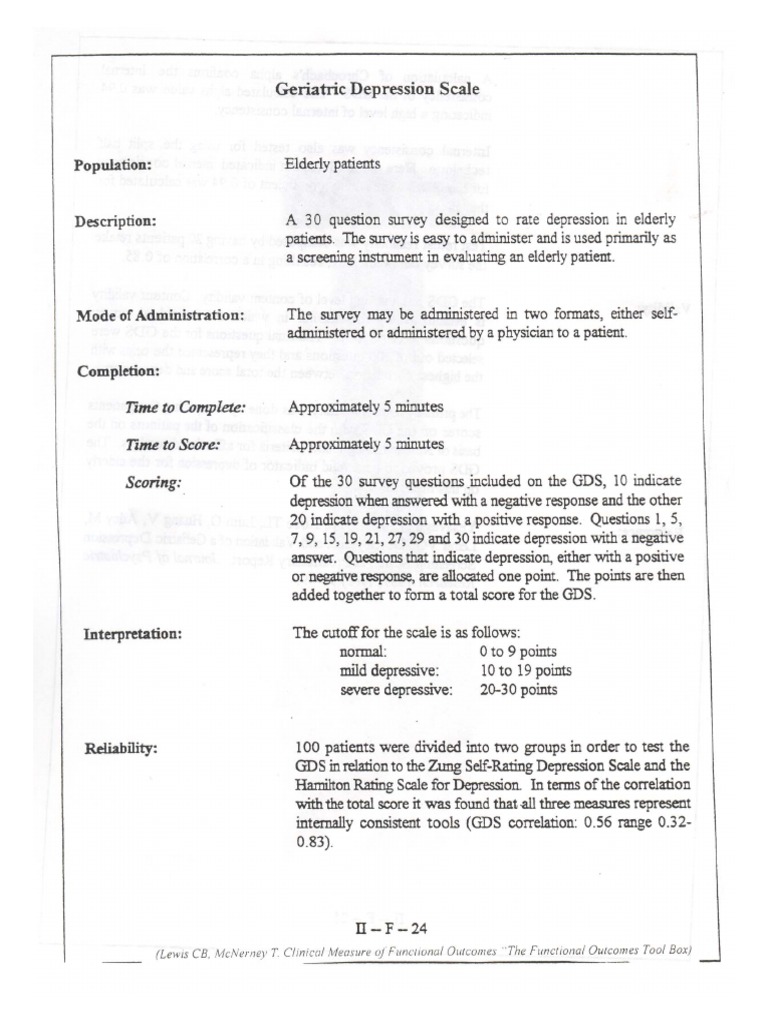 Geriatric Depression Scale GDS INTERPRETARE | PDF