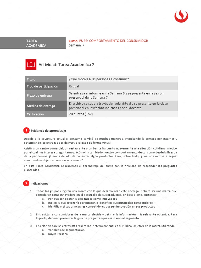 Ficha - Tarea Académica 2 PU66 - 2202 | PDF | Marca | Comportamiento