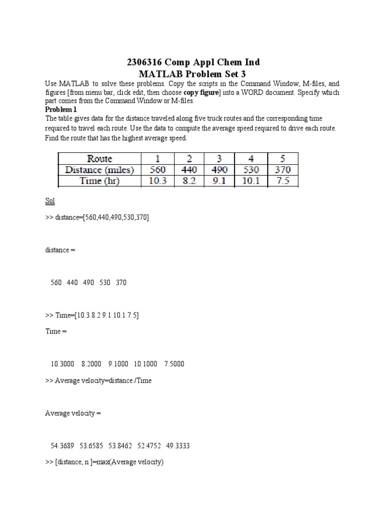 MATLAB Problem Set3 | PDF | Matlab | Mathematical Concepts