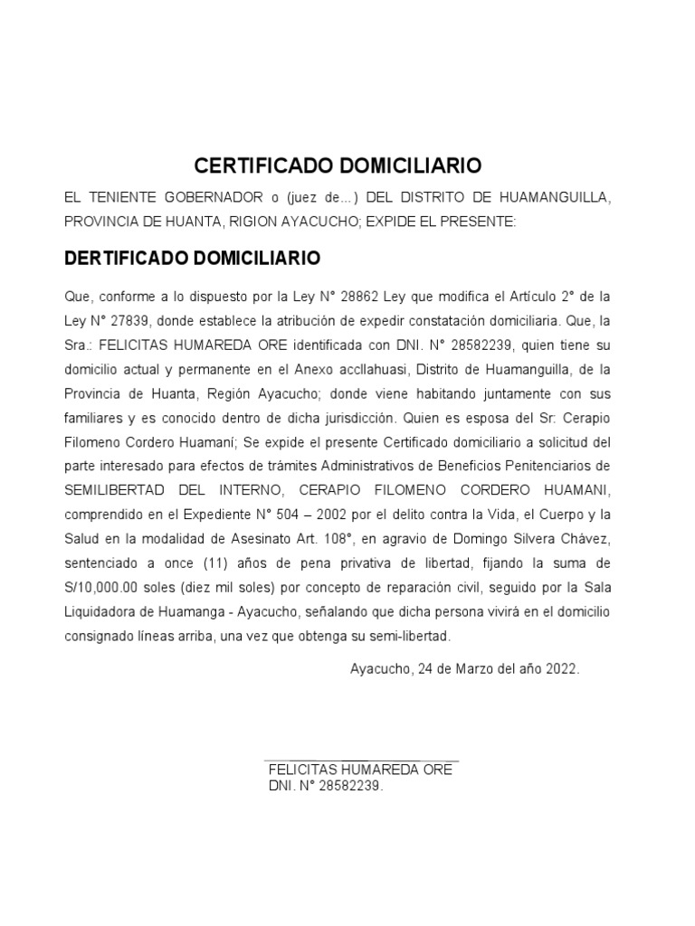 Certificado Domiciliario | PDF