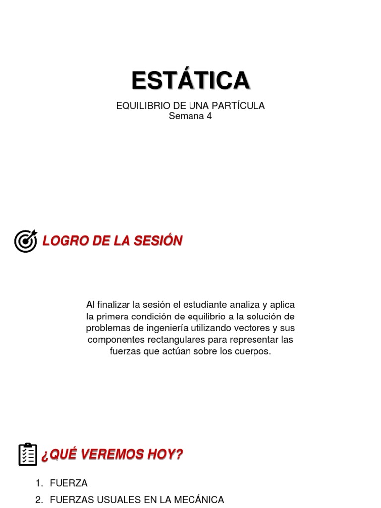 Estática: Equilibrio de Una Partícula Semana 4 | PDF | Fuerza | Fricción