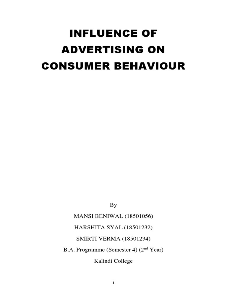 Research Paper On Influence of Advertising On Consumer Buying Behaviour | PDF | Consumer ...
