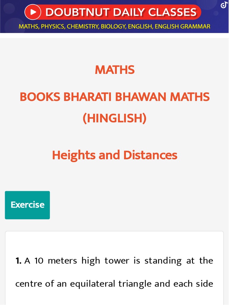 Heights and Distances Maths Problems and Solutions | PDF | Triangle | Angle