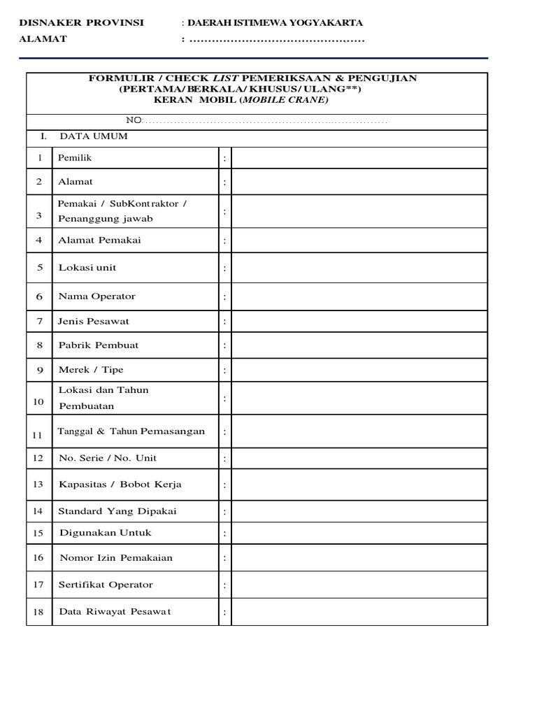 Checklist Mobile Crane (Keran Mobil) | PDF