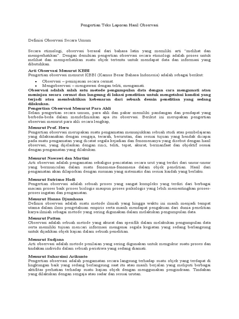 Pengertian Teks Laporan Hasil Observasi | PDF