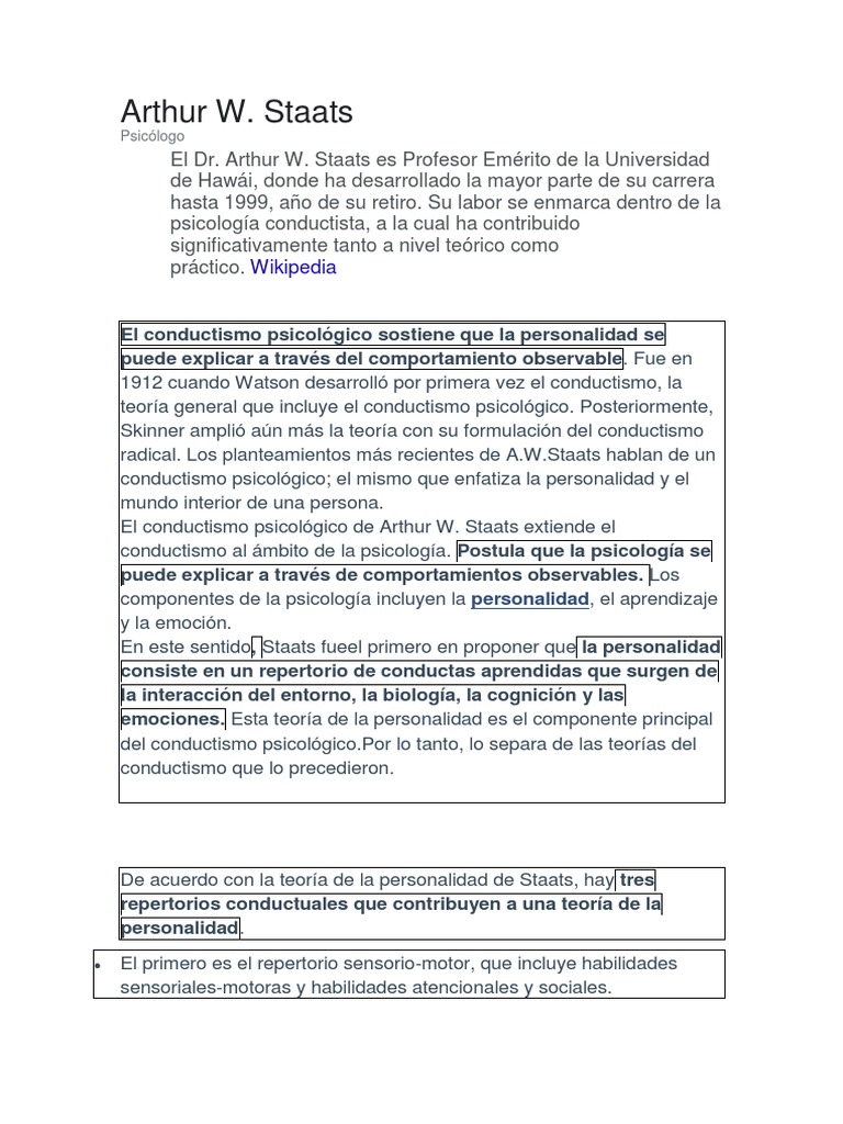 Arthur W Staats | PDF | Behaviorismo | Sicología