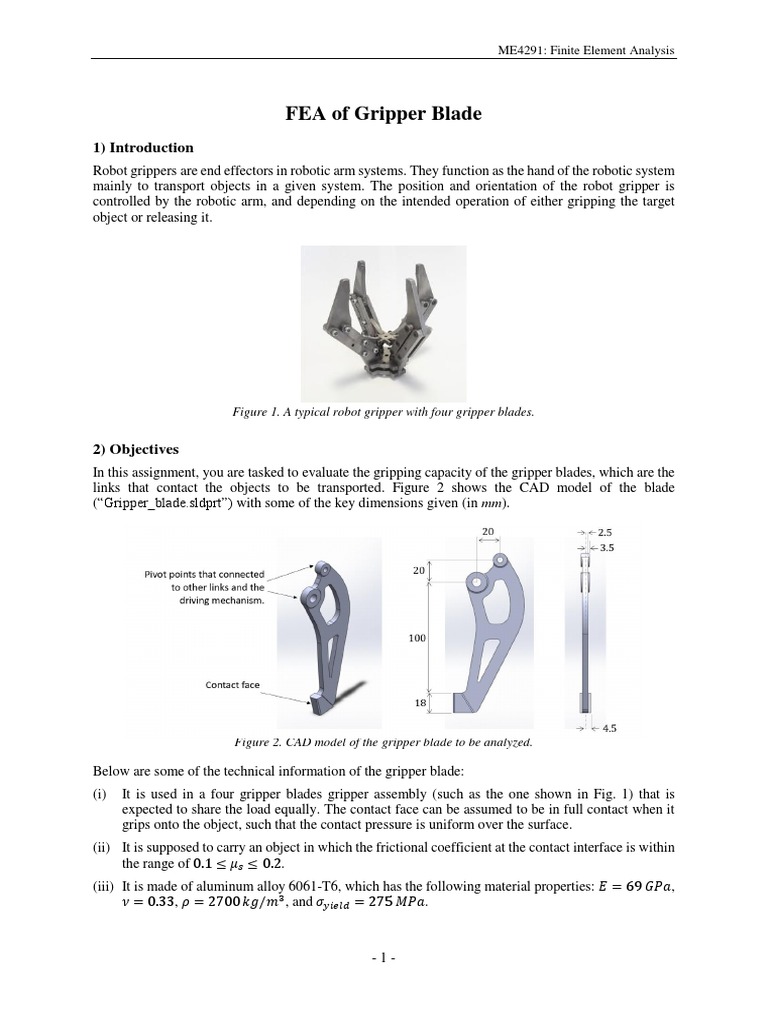 ME4291 Assignment 1 - FEA of gripper blade | PDF | Finite Element ...