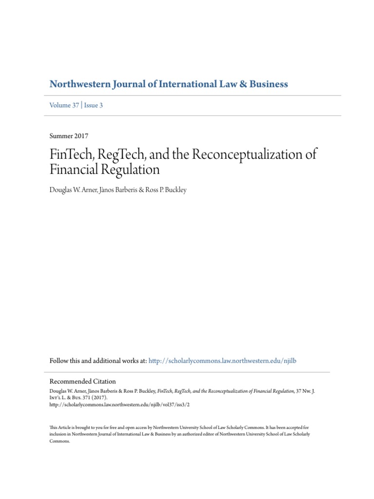 FinTech RegTech and The Reconceptualization of Financial Regulation ...
