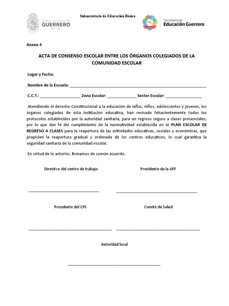 Anexo 4 Acta de Consenso Escolar | PDF