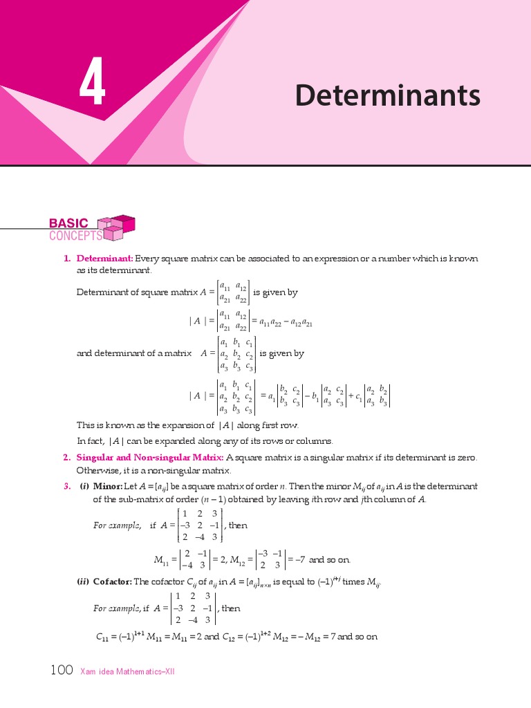 Class 12 Determinants Overview | PDF | Matrix (Mathematics) | Determinant