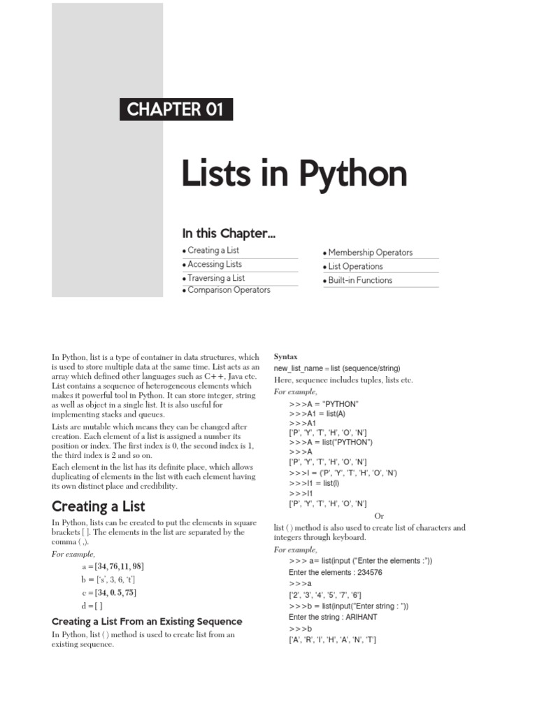 Lists Class 11 | Download Free PDF | String (Computer Science) | Parameter (Computer Programming)