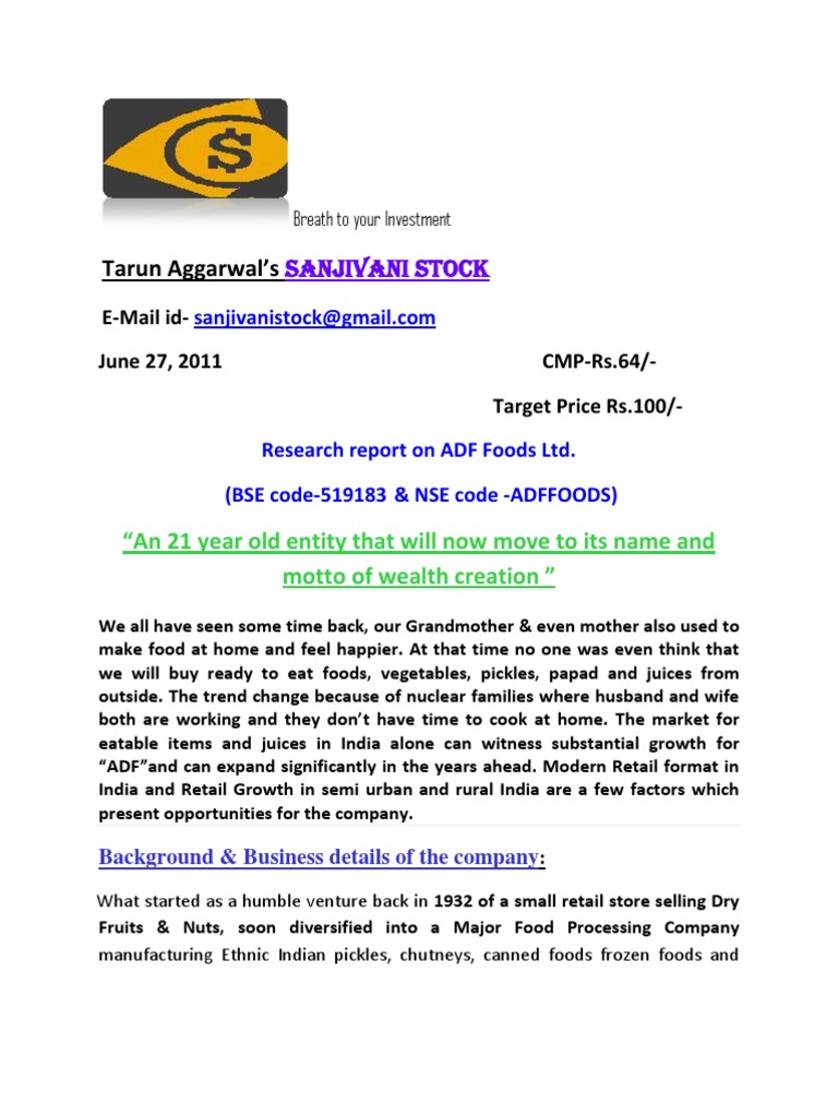 Report On ADF Foods | Download Free PDF | Indian Cuisine | Pickling