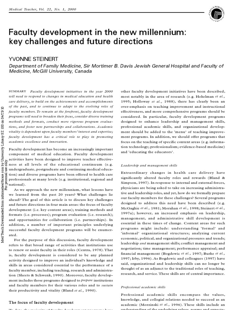 Faculty Development in The New Millennium - Key Challenges and Future ...