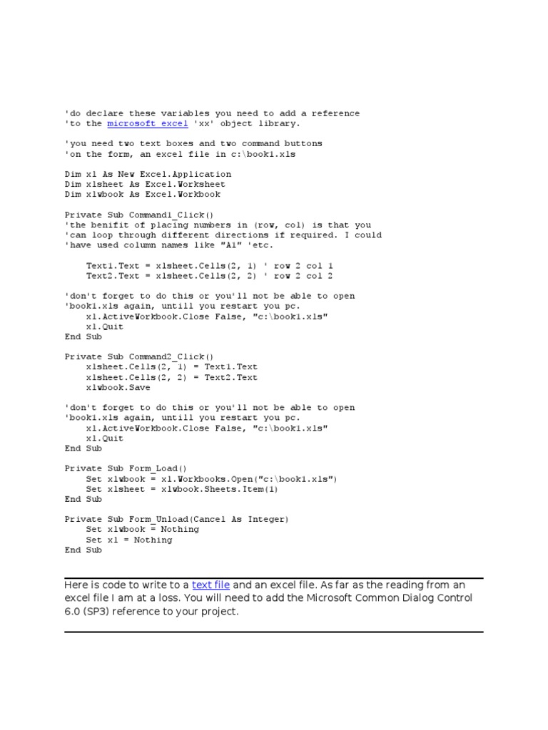 Vb6 Excel Pdf Microsoft Excel Computer Programming 