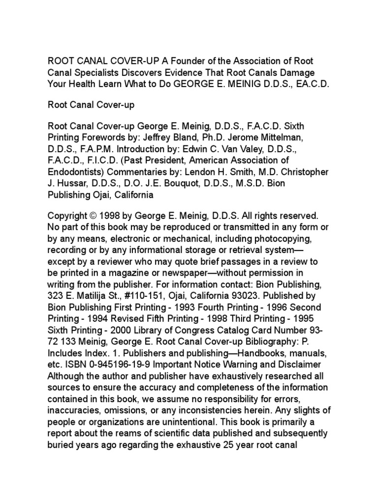 Root Canal Cover-Up by MEINIG G - Desconhecido | PDF | Dentistry ...