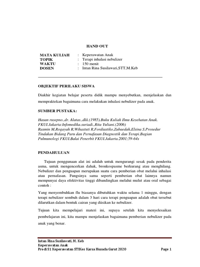 Terapi Inhalasi Nebulizer April 2020 | PDF
