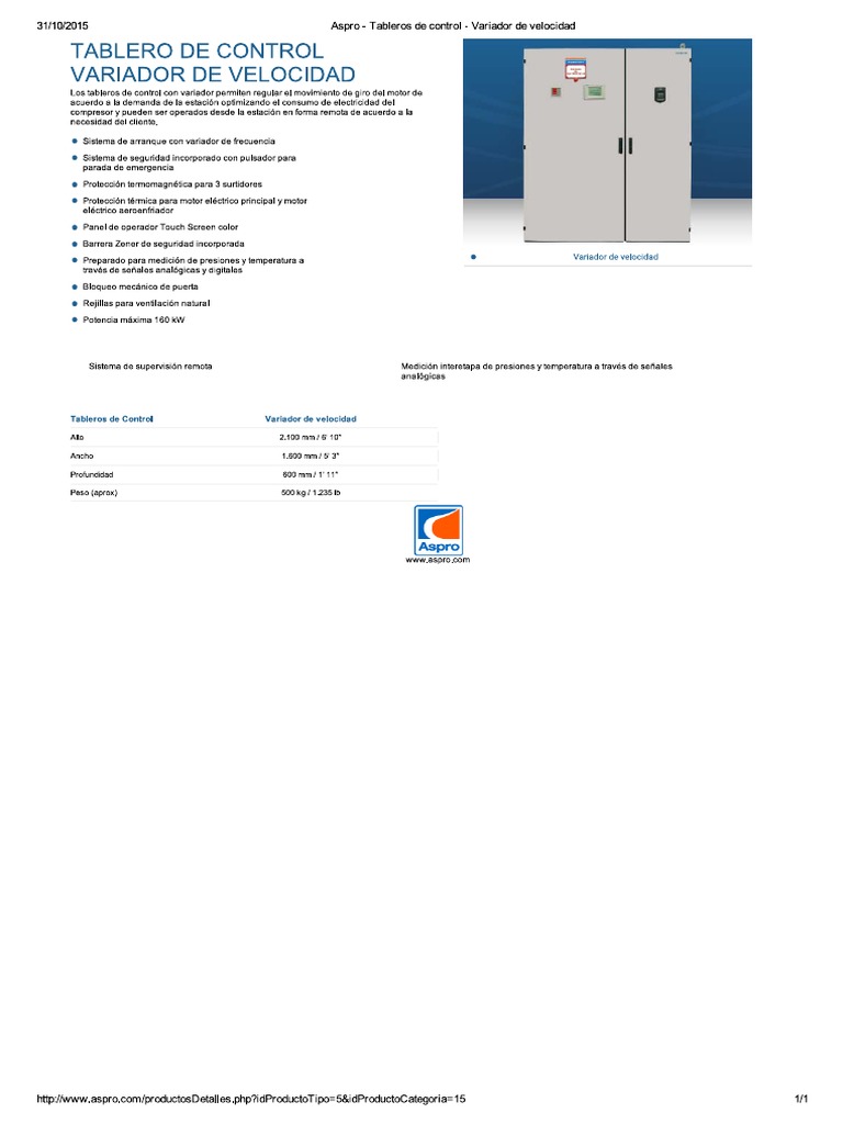 Aspro - Tableros de Control - Variador de Velocidad | PDF