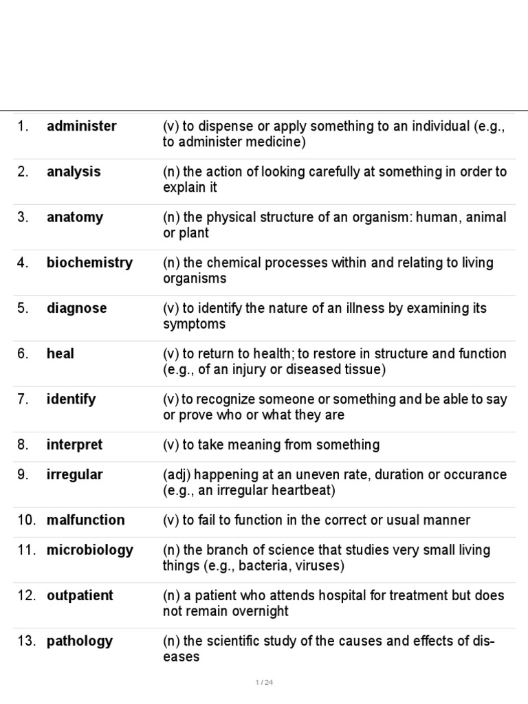 English for Medicine Vocabulary Guide | PDF | Medicine | Heart