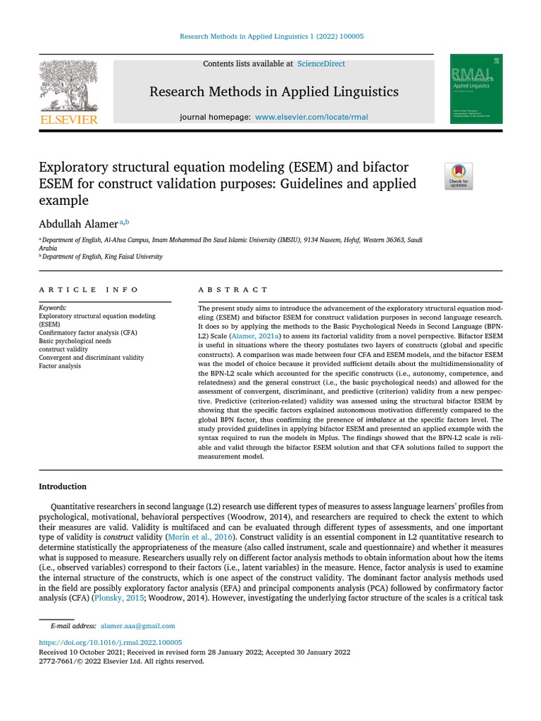 Exploratory Structural Equation Modeling ESEM and Bifactor ESEM For ... Exploratory Structural Equation Modeling ESEM and Bifactor ESEM For ...