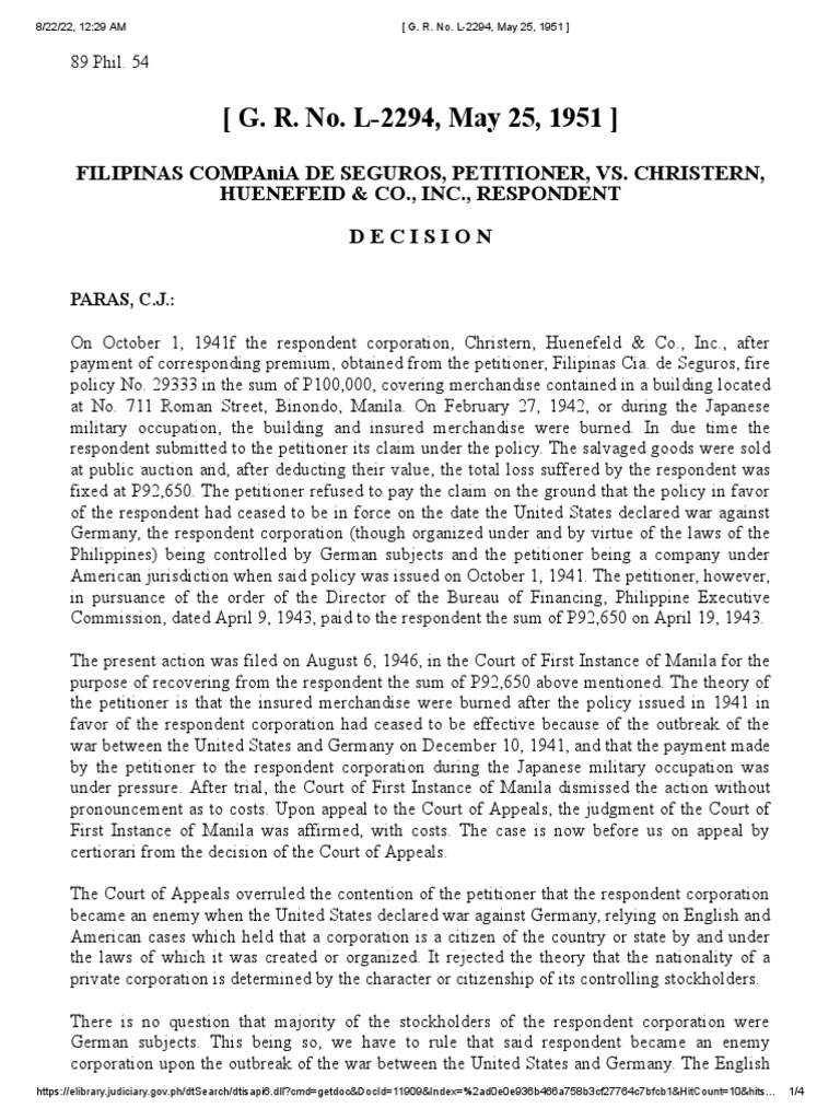 Filipinas Campania V Christern | PDF | Insurance | Corporations