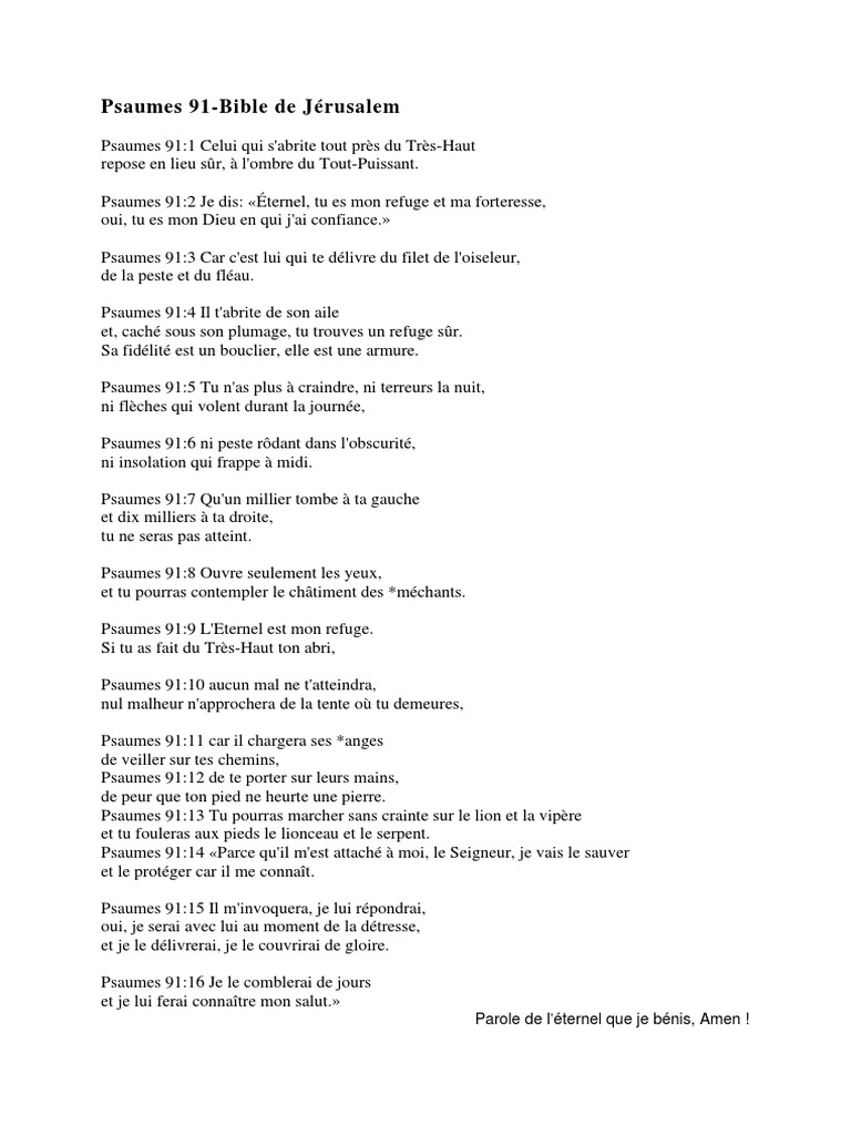 Psaume 91 : Protection et Réconfort | PDF