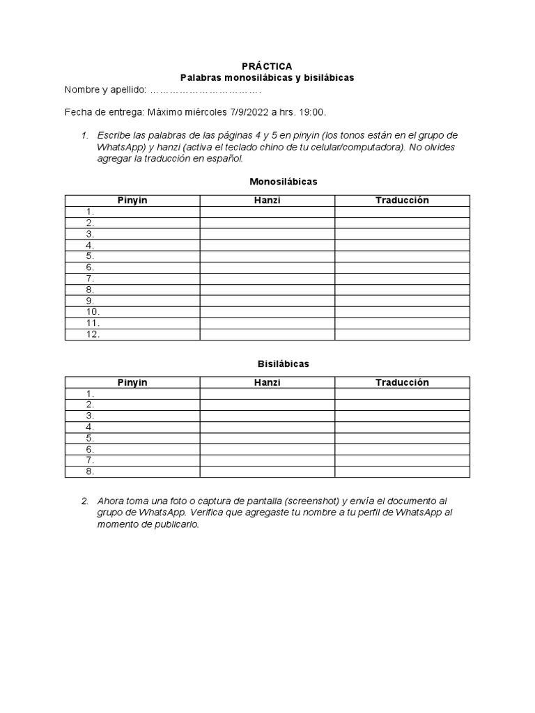 Tabla de Palabras Monosilábicas y Bisilábicas | PDF
