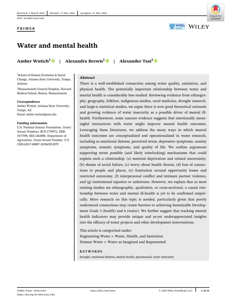 Water and Mental Health: Amber Wutich - Alexandra Brewis - Alexander ...