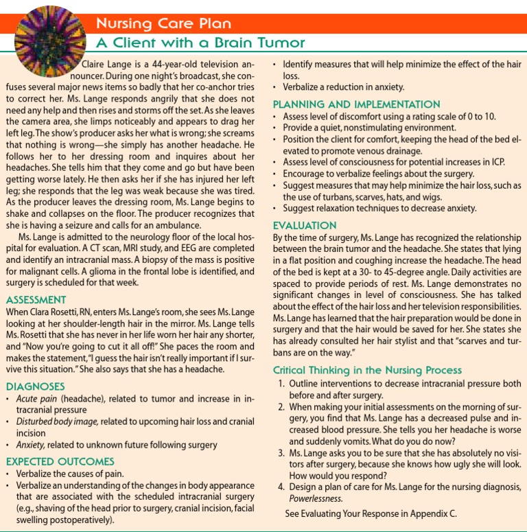 A Client With A Brain Tumor: Nursing Care Plan | PDF | Headache | Brain ...